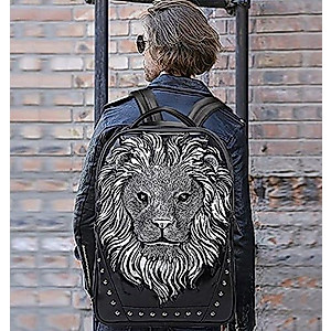 seamand Personalized 3D Lion PU Leather Casual Laptop Backpack for Men Durable Travel Daypack (Silver color)