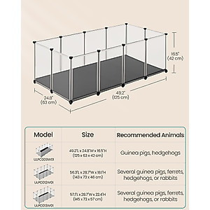 SONGMICS 20 Panels Guinea Pig Playpen,Removable Oxford Fabric Mat,Small Animal Pen, Pet Fence Indoor,DIY Plastic Enclosure for Hamsters, Rabbits, Hedgehogs, 49.2 x 24.8 x 16.5 Inches, White ULPC009W01