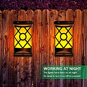 LazyBuddy Solar Flame Lights Outdoor, Flickering Flames Solar Wall Light, Fire Effect 66LED Auto On/Off Solar Powered Wall-Mounted Night Lantern for Fence, Patio, Christmas Decoration (4 Pack)
