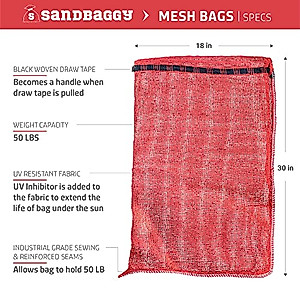 Sandbaggy Mesh Onion Produce Bags | Large 18" x 30 Inch Bags | 50 lb Capacity | Breathable Fabric | Great for Packaging Produce & Fruit (Pack of 10)