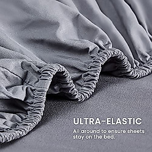 SLEEP ZONE Super Soft Cooling Queen Bed Sheets Set 4 Piece - Easy Care Fitted Flat Sheet & Pillowcase Sets - Wrinkle Free, Fade Resistant, Deep Pocket 16" (Gray, Queen)