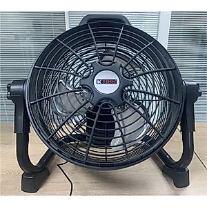 K Tool International 77712 12 Inch Battery Operated Rechargeable High Velocity Floor Fan; 12V Variable Speed Brushless Motor, Adjustable Tilt Angle, Ideal Fan for Camping or During Power Outage, Black