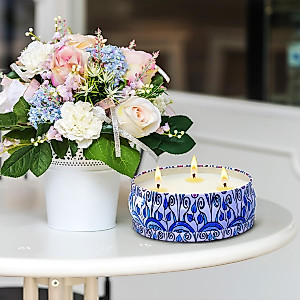 Indoor Citronella Candle, 4 x 14 oz 3 Wick, Outdoor Portable Travel Jar Candle, Powerful Lemongrass Essential Oil Soy Wax for Garden, Patio, Deck, Camping, Porch