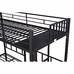 Goohome Triple Bunk Beds, Twin Over Twin Bunk Beds for 3, Metal Bed Frame for Bedroom, Apartment, Dorm, Heavy Duty Bunk Bed with Guardrail Ladder, Space-Saving, Black