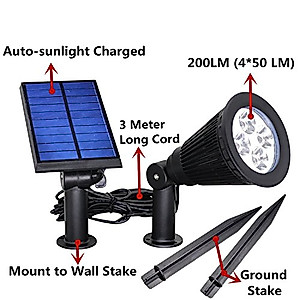 YINGHAO Solar Spot Lights Outdoor Separated Panel and Light 10ft Cable, 2 Installations Waterproof Solar Landscape Light, Auto On/Off for Yard Garden Flag Pole Wall Pathway, Cool White 2 Pack