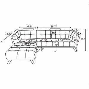 ASHCROFT Allen Grey Fabric Modern Living Room Corner Sectional Sofa