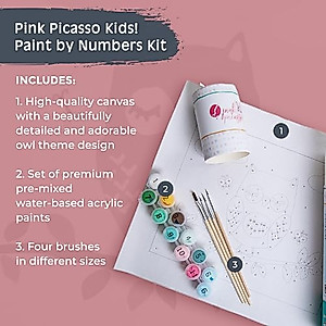 Pink Picasso Kits Paint by Number for Kids Ages 5-12 | DIY 8x10 Beginners Kids Paint Set Color by Numbers Canvas Painting Kits | As Seen On Shark Tank & Oprah's Favorite Thing (Olivia Owl)