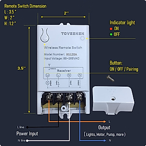 TOVEENEN Wireless Switch 400ft Long Range Wide Voltage 85~265V Large Load Remote Control for Lights Pumps Water Heaters Vacuum(2 Remote)