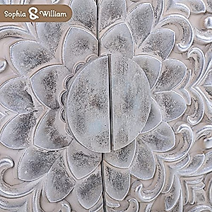 Sophia & William Accent Storage Cabinet with 2 Doors, Distressed Decorative Cabinet Storage Organizer with Wood Frame and Silver Embossed Pattern for Entryway Hallway Lvinig Room