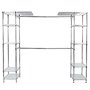 NC Portable Simple Assembly Wardrobe Hanger Closet Storage Rack System Kit Expandable Clothes Storage Metal Rack Storage Cabinet Shoe Cabinet-Silver