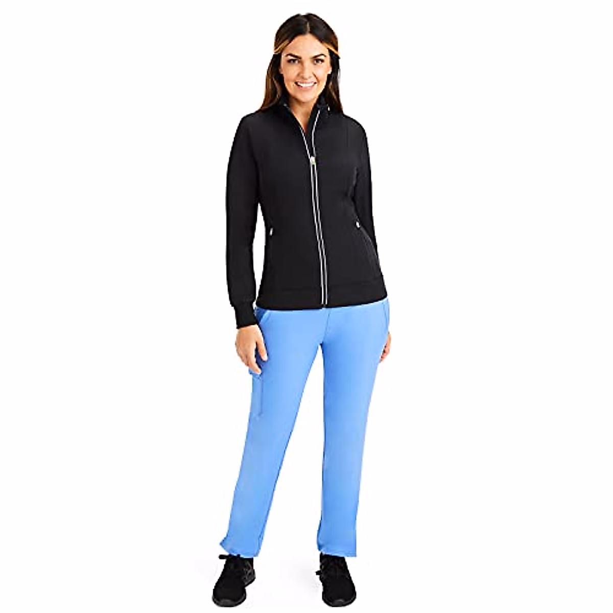 Healing Hands Womens Scrub Jacket 2 Pocket HH360 5067 Carly Zip Up Stylish Women Jacket Black L