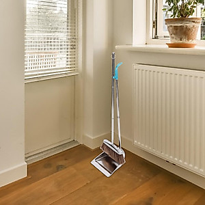 HOLIDYOYO Broom and Dustpan Set with Long Handle Stainless Steel Broomstick Standing Dust Pan for Floor Home Office Lobby A