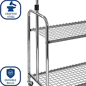 Seville Classics Closet Garment Organizer with Metal Hanging Rod Wardrobe Storage System w/Steel Shelves for Clothes, Shirts, Jackets, Coats, Blankets, Shoes