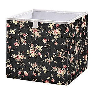 Kigai Storage Basket Floral Foldable Storage Bin 11 X 11 X 11 Inches Cube Storage Baskets Box for Shelves Closet Laundry Nursery Bedroom Home Decor