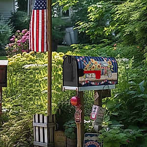 Dacawin Summer Sunflower Magnetic Mailbox Covers Blue Floral Patriotic American Flag Mailbox Post Cover July 4th Flower Mailbox Decor Waterproof Mailbox Wraps Standard Size 21X18 Inch