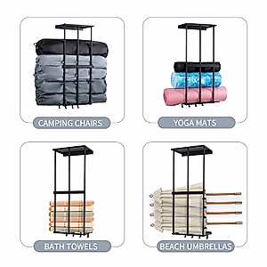 Ansonation Camping Chair Rack for Garage Storage, Metal Camping Beach Chair Umbrella Wall Mounted Holder Rack Organizer with 4 Hooks for Garage Organization