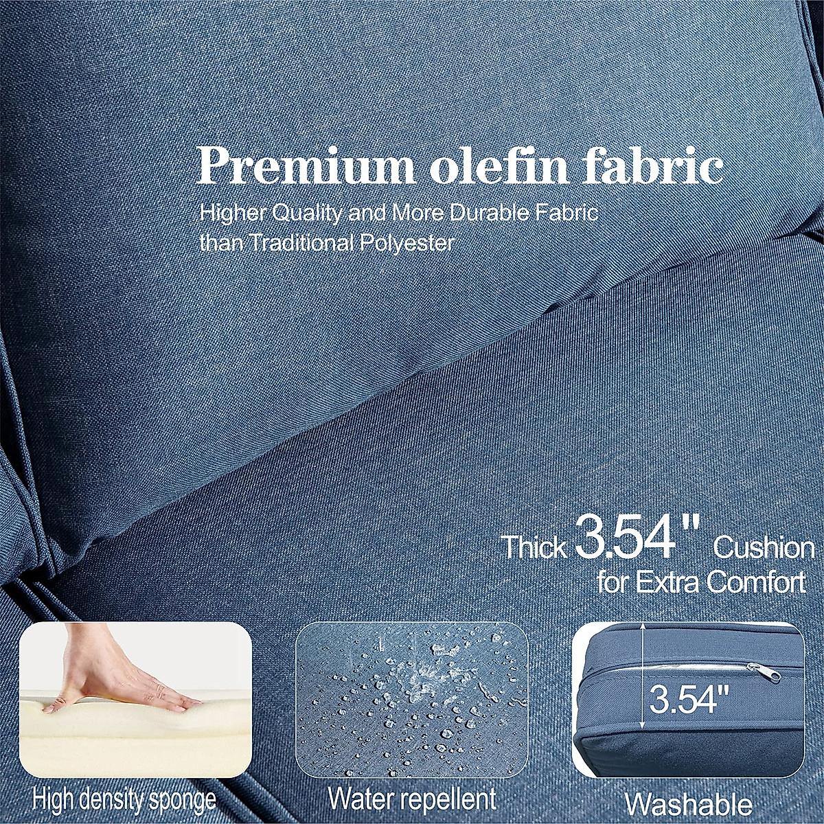 6 Piece Outdoor Patio Furniture Set Wicker Conversation Bistro Set Swivel Rocking Chairs with Side Table and Ottomans for Backyard, Porch, Balcony,Grey Wicker Denim Blue