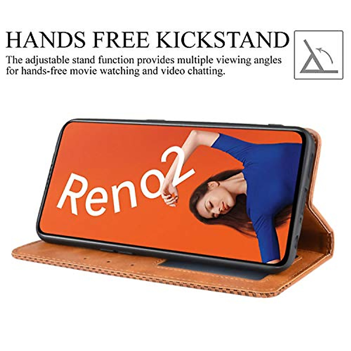 HualuBro Oppo Reno 2 Case, Oppo Reno2 Case, Retro PU Leather Full Body Shockproof Wallet Flip Case Cover with Card Slot Holder and Magnetic Closure for Oppo Reno2 / Reno 2 Phone Case (Brown)