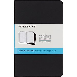 Moleskine Cahier Journal, Soft Cover, Pocket (3.5" x 5.5") Dotted, Black, 64 Pages (Set of 3)