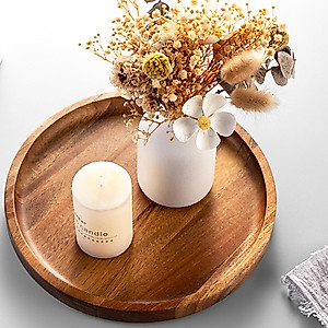 Kitchen Dinner Plate Set of 4, James.F 6.7” Small Round Acacia Wooden Serving Tray and Plates for Coffee, Tea, Snacks, Deserts, Appetizer, Wood Candle Holder Tray Home Decor, Table Centerpieces