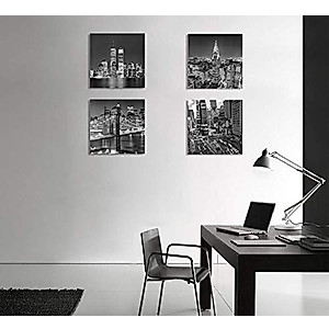 New York City Canvas Wall Art Print Black and White Brooklyn Bridge,Empire State Building Wall Art Modern Giclee Artwork for Office Home Decor 14x 14inch