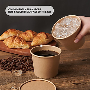 50pack 8oz Paper Soup Containers with Lids, Disposable Kraft Paper Food Cups, Ice Cream Cups, Paper food Storage with Lids, Microwavable and Freezer Safe, Suitable for Christmas Thanksgiving (Brown)