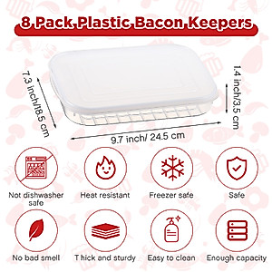 Nuenen 8 Pack Bacon Keeper Plastic Deli Meat Saver Airtight Cheese Cold Cuts Food Storage Containers with Lids for Refrigerators Fridge Shallow Low Profile Cookie Holder