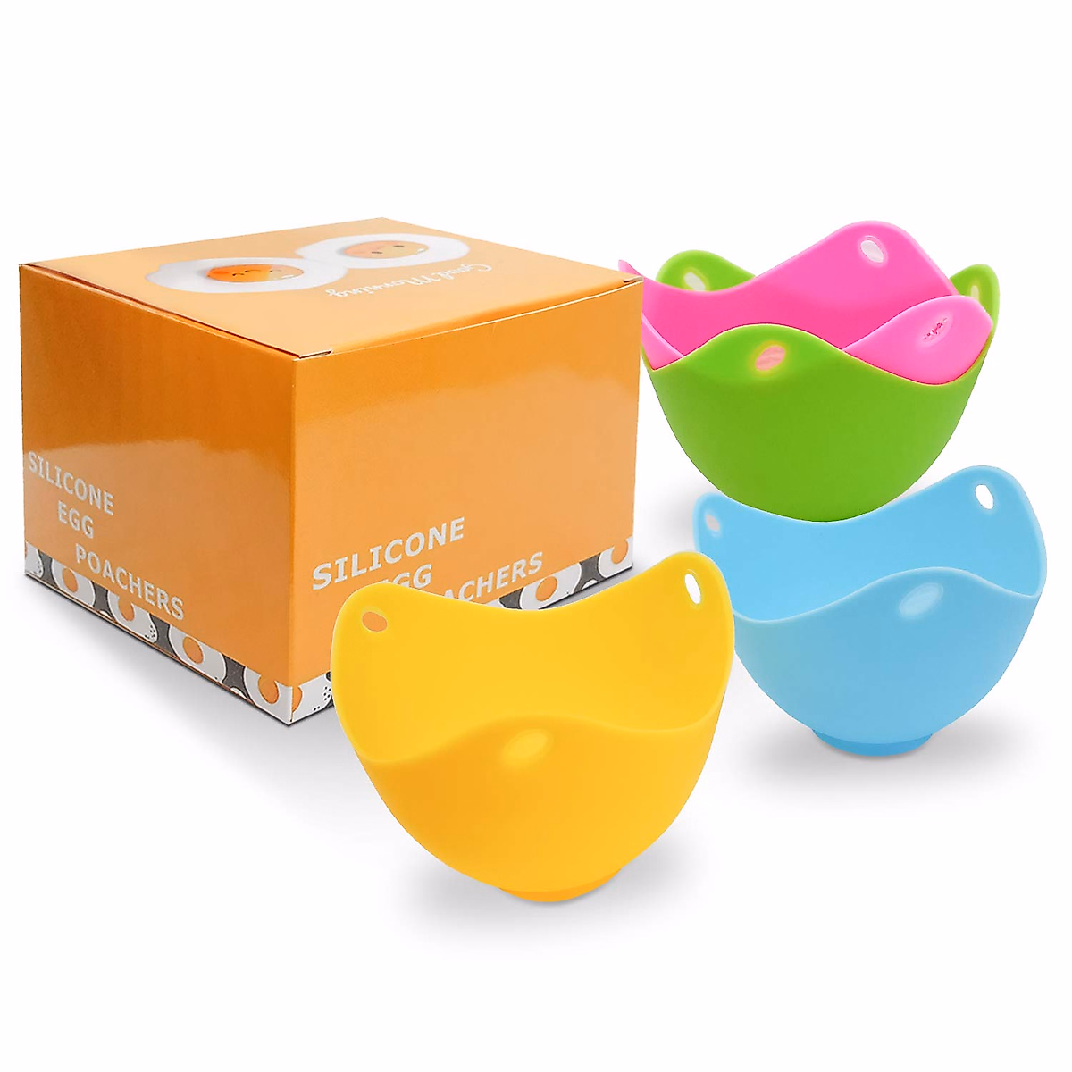 Poached Egg Cup Pack of 4,Silicone Egg Poacher Cups with Ring Standers,Eggs Poaching Cups for Stovetop or Microwave Egg Cooking, Easy Release and Cleaning - BPA Free,Stove Top and Dishwasher Safe