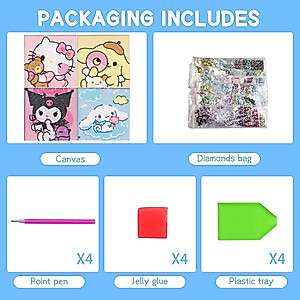 Cute 5D Diamond Art Kits, 4 Pack Cartoon DIY Painting Art for Kids Ages 4-8,Diamond Arts and Crafts Sets - Big Gem Full Drill Diamond Dots for Girls Boys Children Ages 8-12 (Kitty+Dog+Kurom1)