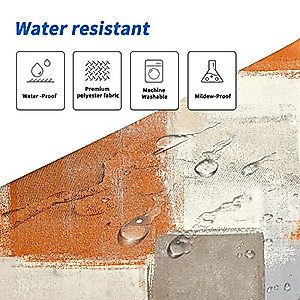 4Pcs Bathroom Shower Curtain Sets with Rugs,Modern Orange and White Painting Art Bathroom Sets with Shower Curtain and Rugs and Accessories