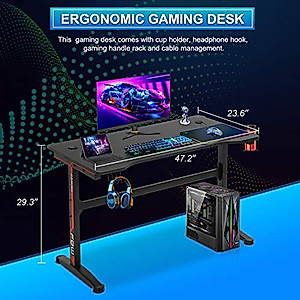 FDW 47/55 Inch Computer Desk Gaming Desk Writing Desk Office Desk Student PC Desk Extra Large Modern Ergonomic Racing Style Table Workstation for Adult Teens,Black (47 inch)