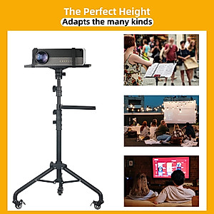 VIVEMCE Projector Stand Tripod on Wheels,Projector Tripod Stand Adjustable Height 29 to 52 Inch,with Removable Mouse Tray and Phone Holder,Portable Laptop Tripod Stand