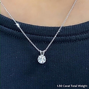 1 1/2 Carat LAB GROWN Round Cut Diamond Solitaire Pendant IGI Certified 14K White Gold 4 Prong Diamond Pendant Necklace For Women (E-F-G, VS1-VS2, 1.50 c.t.w)