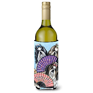 Caroline's Treasures PPP3190LITERK Shih Tzu Top Fans Wine Bottle Hugger Bottle Cooler Sleeve Hugger Machine Washable Collapsible Insulator Beverage Insulated Holder