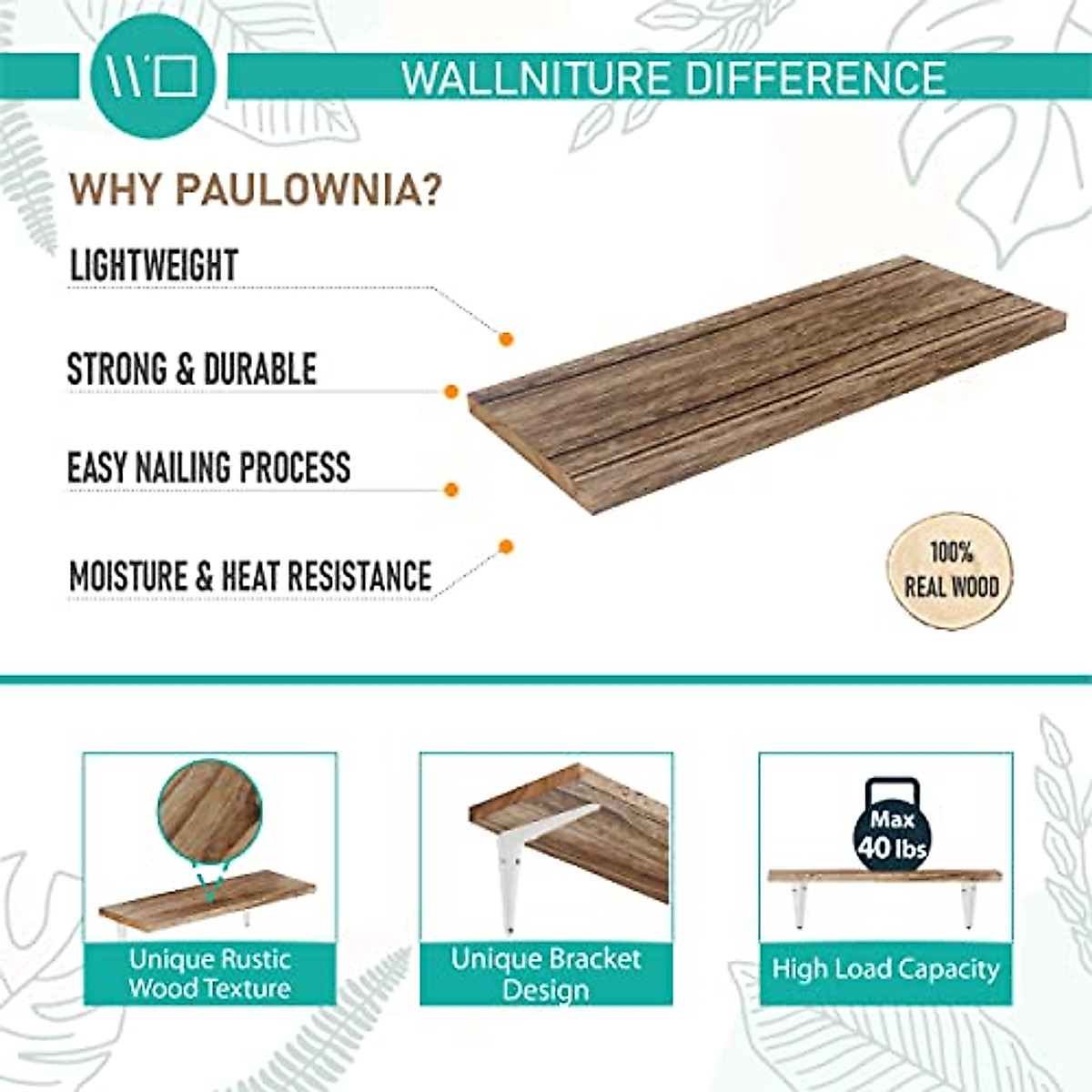 Wallniture Arras Floating Shelves for Wall Storage, 17"x6" Living Room Wall Decor, Bookshelf for Bedroom, Kitchen Organization and Storage Shelves, Burnt Finish White Brackets Set of 4