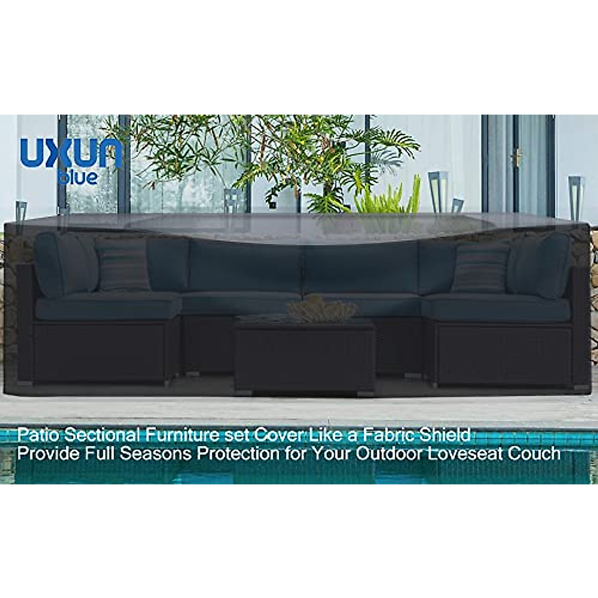 UXUNBlue Outdoor Patio Furniture Covers 210D Oxford Polyester Black Large Size Rectangular Sectional Furniture Set Covers Fits to 12Seats Sofa Cover 110"L Waterproof | Anti-UV(110"L x 83"W x 28"H)