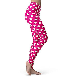 sissycos Women's Polka Dots Printed Leggings 80s Buttery Soft Stretchy Pants (Large-XX-Large, Polka Dots Rose Red)