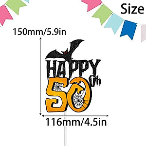 Halloween Theme 50th Happy Birthday Cake Topper - Halloween Theme Birthday Party, Halloween Bat Theme Anniversary Party, Spooky Spider Bat Decoration - LIANGSS
