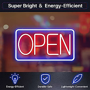 Sugarneon LED Neon Open Sign, 16.5"x 9" Open Sign for Business, Powered by USB with ON/OFF Switch, Adjustable Brightness Neon Lights for Party Bar Salon Stores Hotel Wall Decor Neon Light Sign（Blue/Red-Horizontal）