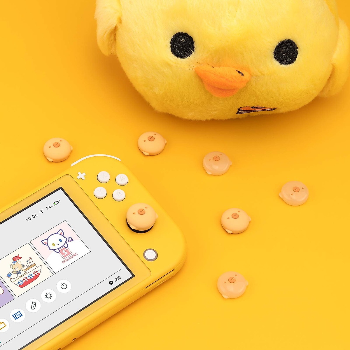 GeekShare 4PCS Cute Animal Theme Thumb Grip Caps,Soft Silicone Joystick CoverCompatible with Nintendo Switch/OLED/Switch Lite- Pig & Chicken