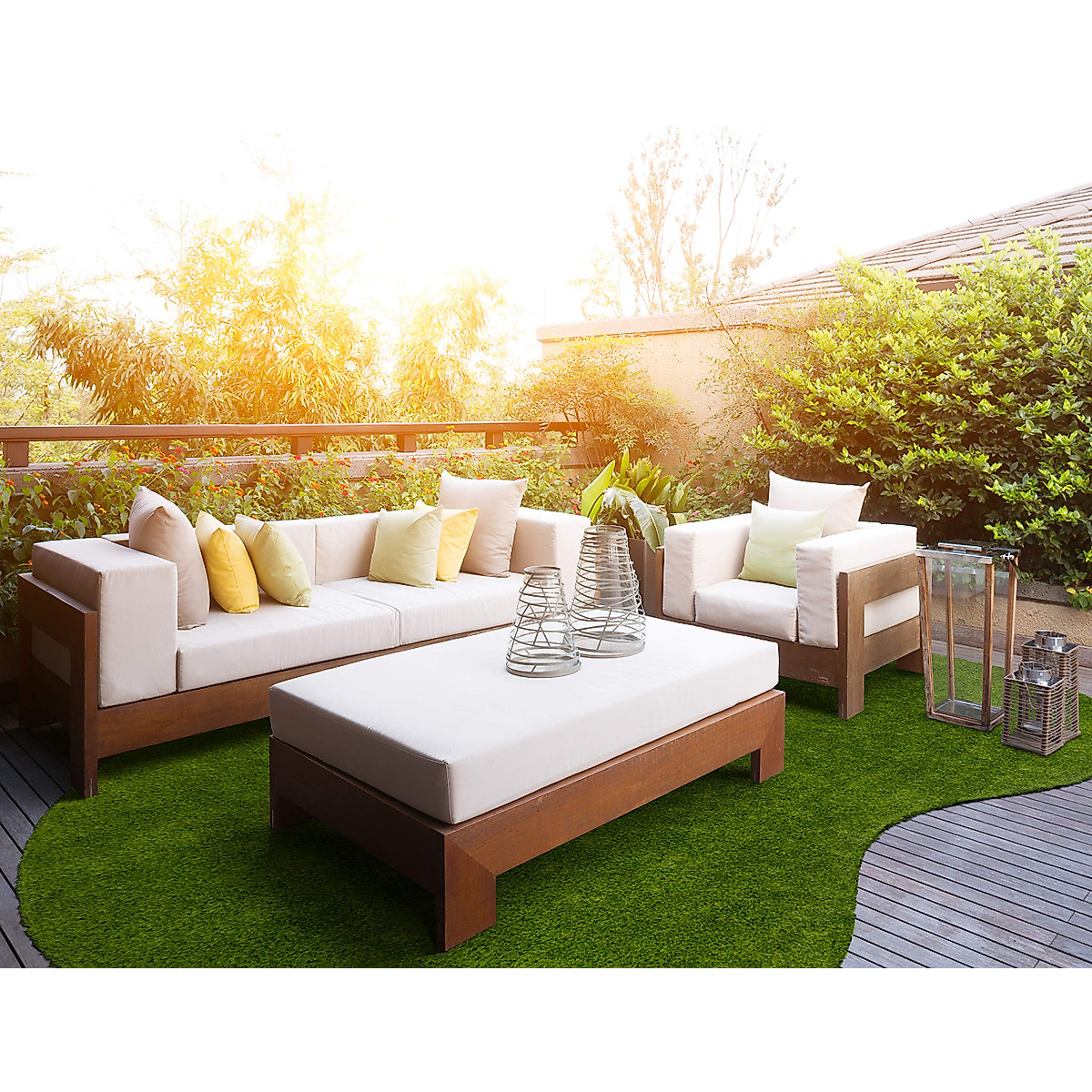 Joy Carpets GreenSpace 6' x 9' Jellybean Shape Artificial Grass Rug