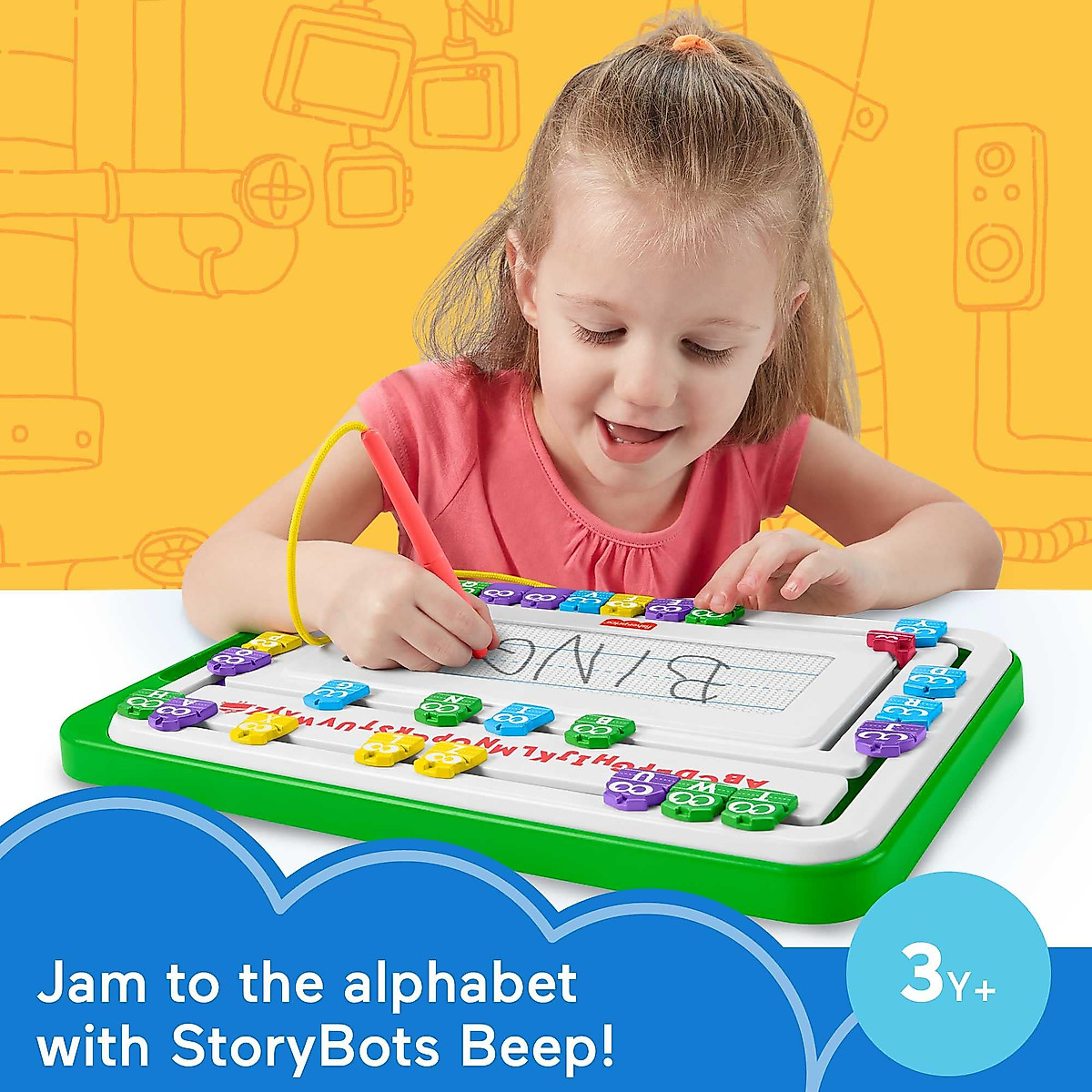 Fisher-Price StoryBots Slide Writer, mess-free magnetic drawing tablet with tethered pen and character stencil for preschool kids ages 3 years and up