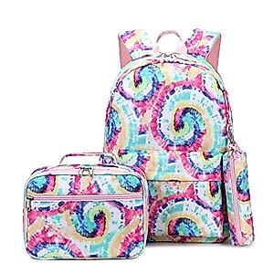 Robhomily 3 in 1 School Backpack for Teen Girls in Middle-School Elementary,17”Fashion- Print Lightweight Laptop Book bags with Lunch Box and Pencil Case