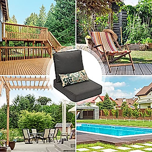 Aoodor 23” x 25.6” Patio Furniture Outdoor Deep Seat Single Chair Sofa Cushion Back Olefin Fabric Slipcover Sponge Foam - Charcoal Color Set of 2 (2 Back 2 Seater 2 Pillow )
