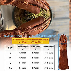 AOUCHI Long Leather Gardening Gloves for Women Men Kid, Breathable Cowhide Rose Pruning Thorn Proof Gloves with  Forearm Protection, Sheepskin Palms Cowhide Sleeves Garden Yard Safety Work Gloves(S)