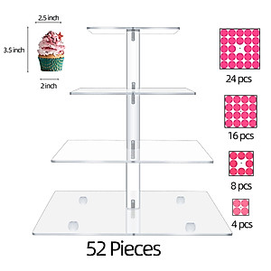 Clay Tonic 4 Tiered Square Acrylic Glass Premium Cupcake Holder-Cake Stand-Cupcake Stand-Dessert Stand-Tea Party Serving Platter (Square)