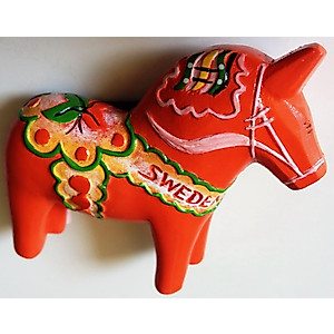 WitnyStore Tiny Red Dalecarlian Horse Swedish Traditional carved Dala Horses Sweden Scandinavia Northern Europe Tourist Attraction Resin Refrigerator Magnet Traveler Souvenir Memento 3D Fridge Magnets