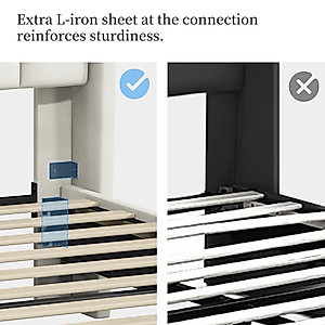 Yaheetech King Bed Frame Upholstered Platform Bed with Fabric Headboard, Wing Edge Design/Non-Slip and Noise-Free/Wooden Slats Support/No Box Spring Needed/Easy Assembly, Beige King Bed