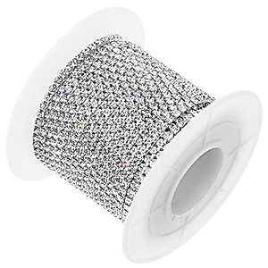 Mr. Pen- Crystal Rhinestone Close Chain, 1 Roll 11 Yard, 2mm Rhinestones, Silver Rhinestones for Jewelry, Rhinestone Chain for Crafts, Roll of Rhinestones for Crafts, Crystal Rhinestone Chain Trim.