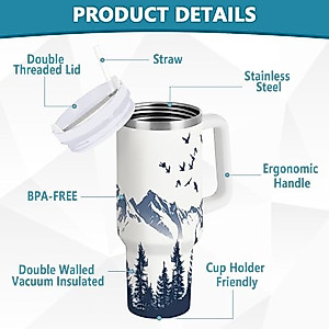Jihqo Graffiti Mountain Tree 40 oz Stainless Steel Vacuum Insulated Tumbler with Handle and Straw Lid, Leakproof Water Bottle Double Wall Travel Mug Coffee Cup, Cupholder Friendly